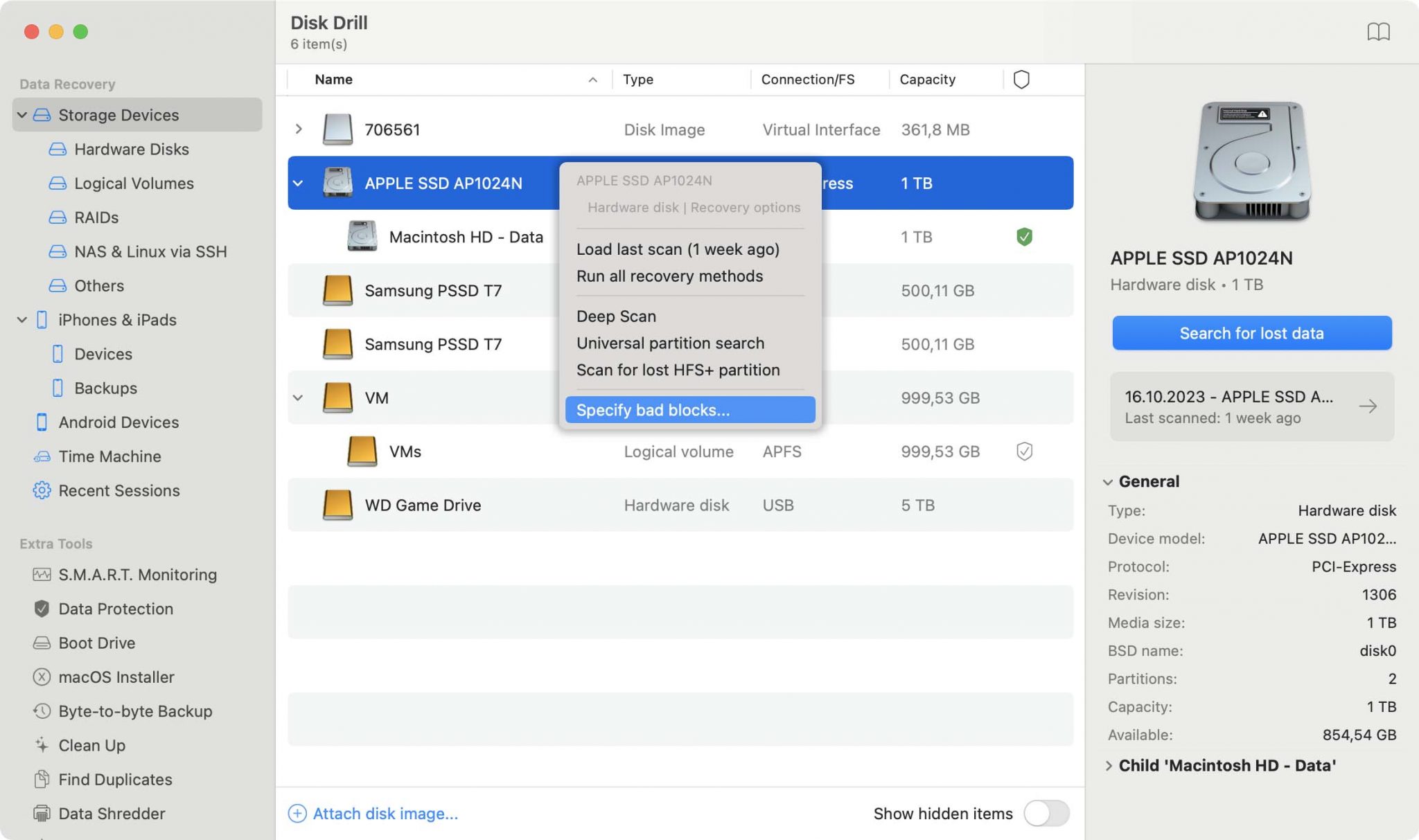 Managing bad sectors in Disk Drill