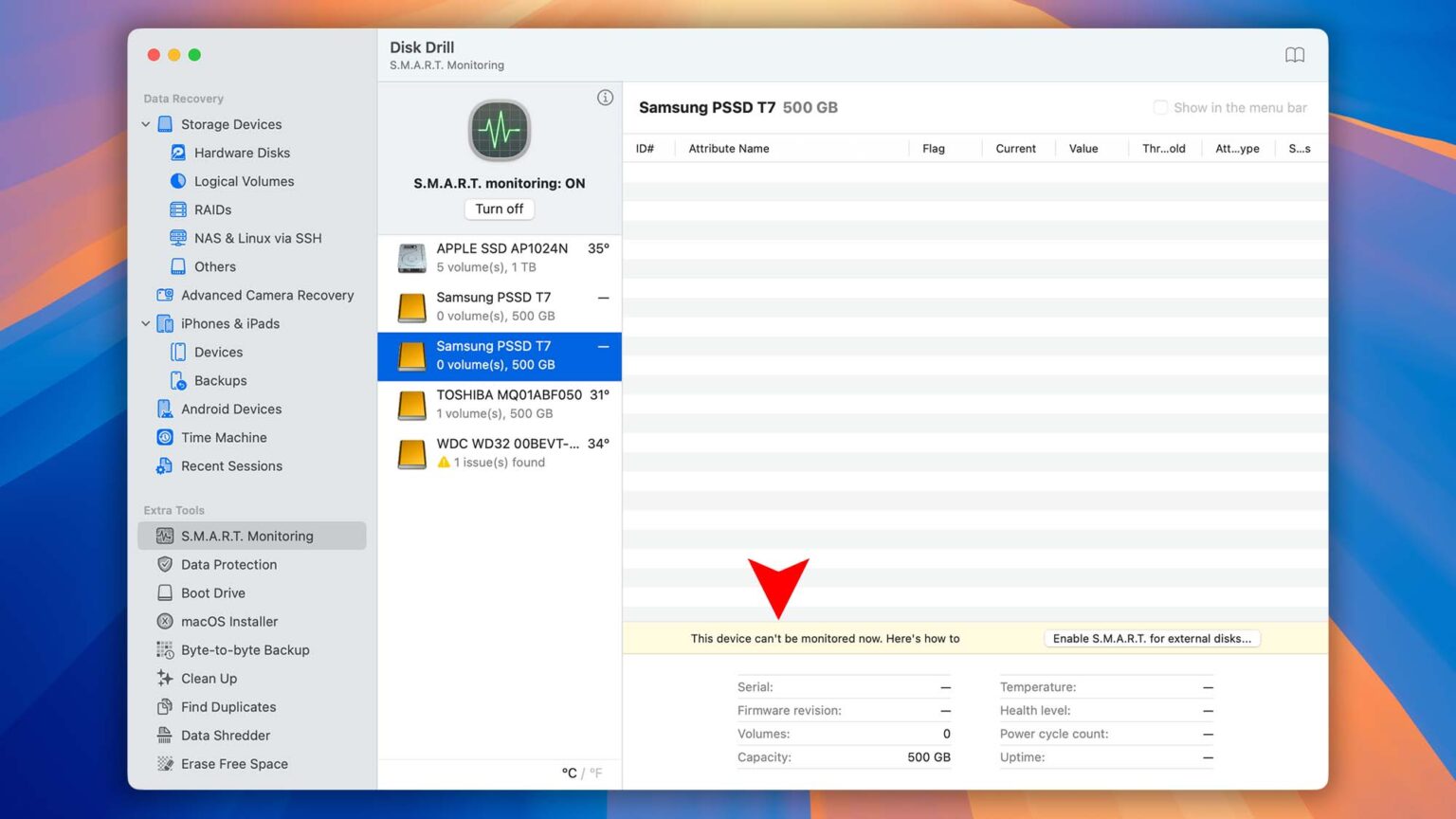 How Can I Monitor S.M.A.R.T. Status (Disk Health) With Disk Drill?