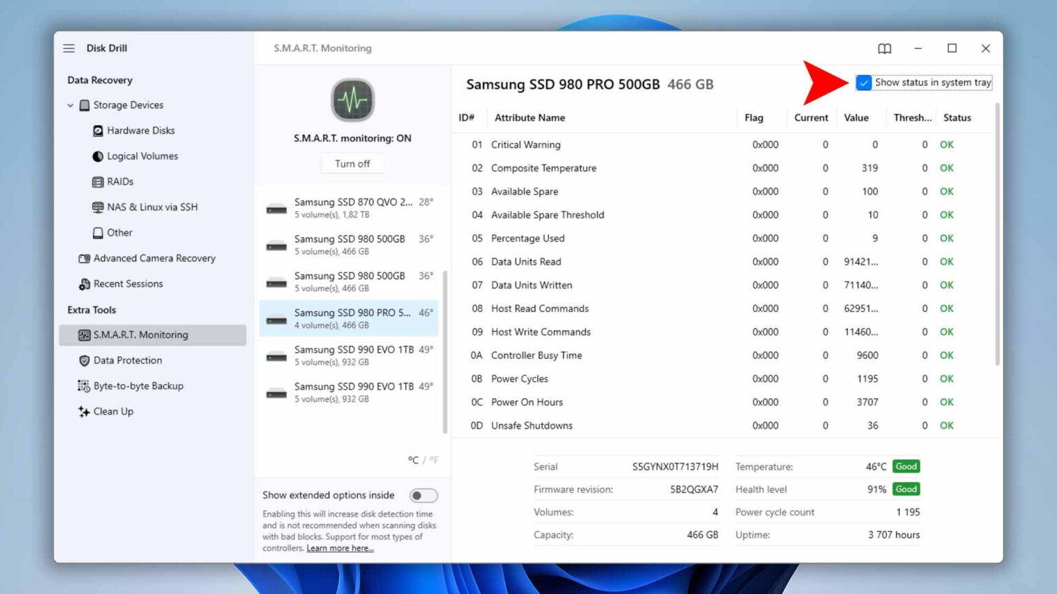 How Can I Monitor S.M.A.R.T. Status (Disk Health) With Disk Drill?