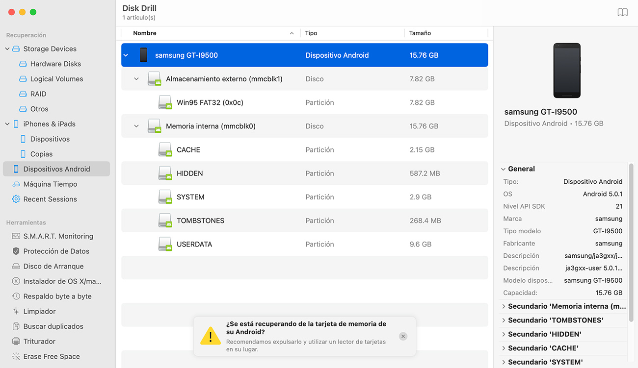 Software recuperación de datos Android Mac OS X. Disk Drill